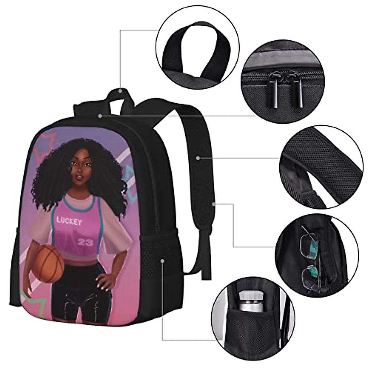 Black Girl Magic Backpack African Black Girl Book Bag for Women Teens Girls Kids, Afro African Girl Hold Basketball Bookbag, African American Laptop Backpack, Unique Back to School Gifts, 17 Inches