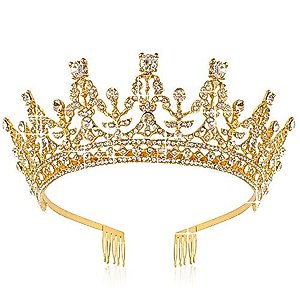 Didder Crowns for Women Rhinestone Crown Tiara, Tiaras and Crowns for Women, Tiaras for Girls Gold Crown for Girls Elegant Princess Crown Tiara with Combs Wedding Bridal Tiara Birthday Prom Party