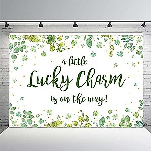 MEHOFOND 7x5ft A Little Lucky Charm Baby Shower Backdrop St. Patrick’s Day Party Decor Boy Girl Baby Shower Banner Green Shamrock Background Supplies Photo Booth Props