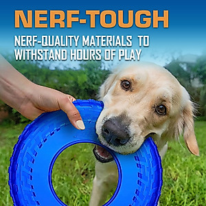 Nerf Dog Tire Flyer Dog Toy Gift Set, 10 Inch Flying Disc Dog Fetch Toys, Rubber Dog Toy for Medium Dogs and Large Dogs, Red, Translucent Green and Translucent Blue, 3 Count