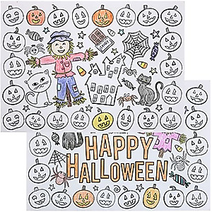 Iconikal Color-Your-Own 2-Sided Reversible Disposable Paper Place Mats, Happy Halloween, 14 x 10-Inches, 22-Count