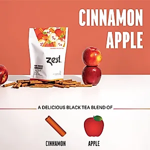 Zest 150mg High Caffeine Energy Leaf Blend - Cinnamon Apple Black Tea - 20 Pack Bag - All Natural Strong Flavored Healthy Coffee Alternative Highly Caffeinated Substitute - Perfect for Keto Diet
