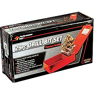 Performance Tool W9017 Drill Bit Set with Steel Case Titanium Coated, 29-Piece, Black