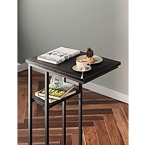 Innerjoin C Shaped End Table, Side Table with Metal Frame, TV Tray Table for Couch, 2 Shelves Sofa Table for Living Room Bedroom, Bedside, Rustic Vintage Style, Black