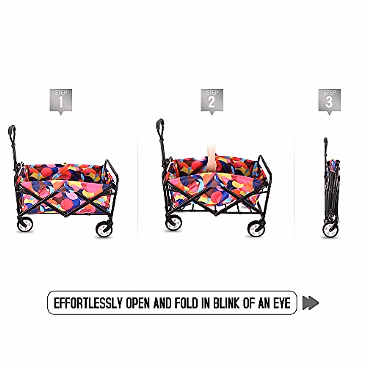 WHITSUNDAY Collapsible Folding Garden Outdoor Park Utility Wagon Picnic Camping Cart,Wagon Cart Heavy Duty Foldable for Picnic Camping Cart with Wheel and Bottle Holders Bubble