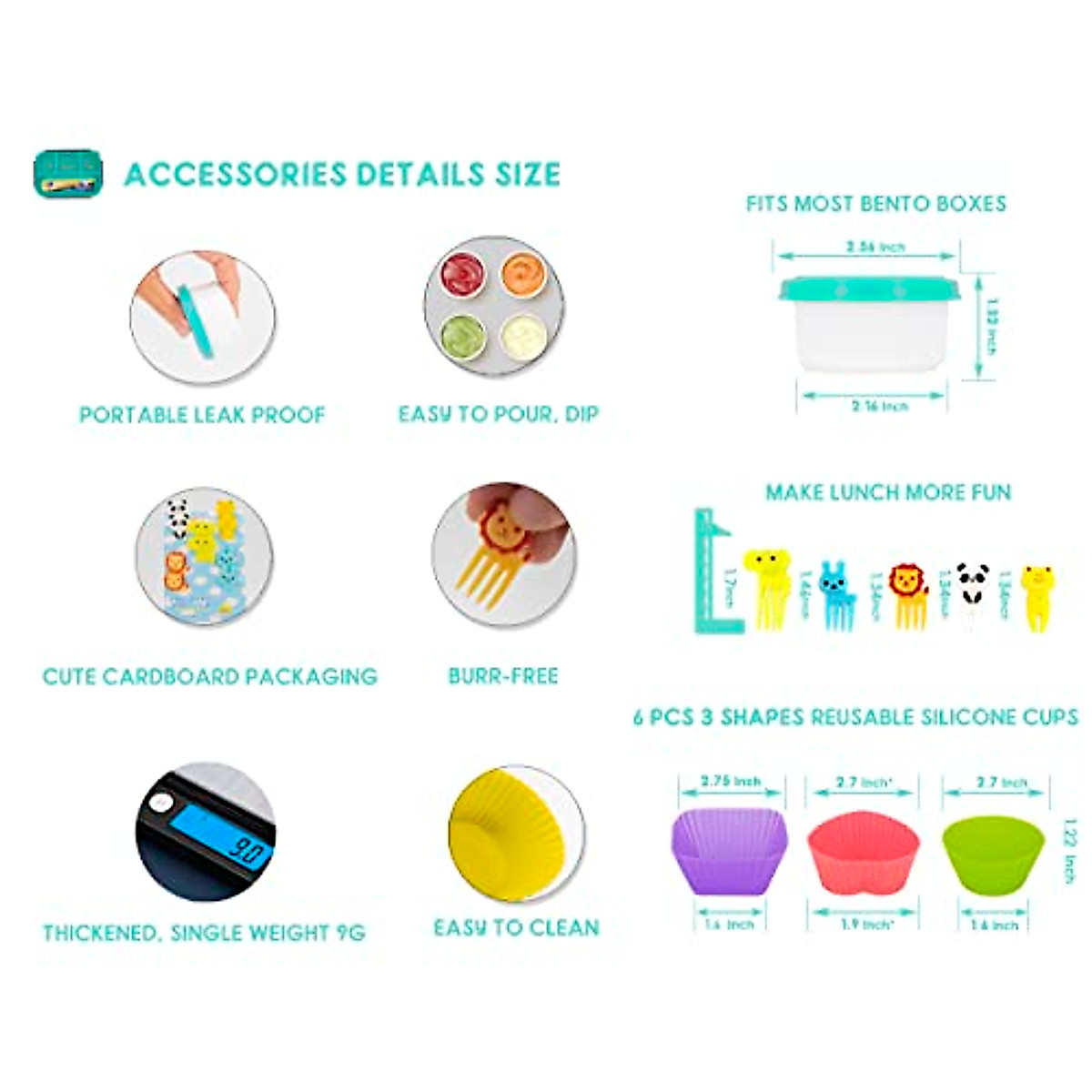 HappyRhino Bento Lunch Box for Kids Adult,4 Compartment Lunch Box Containers,With Accessories Silicone Food Cake Cups, Cute Food Picks for Kids,Easy to Clean (GREEN)