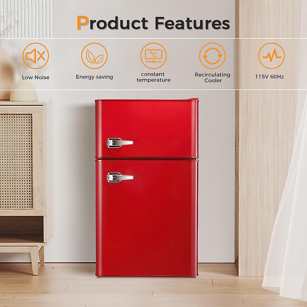 Antarctic Star Mini Fridge Compact Refrigerator 3.2Cu.Ft. AC Only 15 Amp 115 Volt 60 Hz AC Low Noise Large capacity Storage of Beverages Vegetables and Fruits (Red)