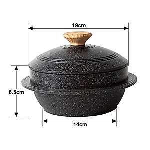 Bobikuke Cast Aluminum Pot with Lid, 7.9 in Non-Stick Casserole Dish Korean Stone Bowl Induction Compatible, Black