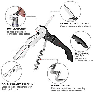 Uaorexplo Wine Key, Black, 2PCS, Waiter Corkscrew Wine Opener Manual, Double Hinged with Foil Cutter, Sturdy Stainless-Steel Screw, Wine Bottle Opener for Servers, Waiters, Bartenders and Sommeliers