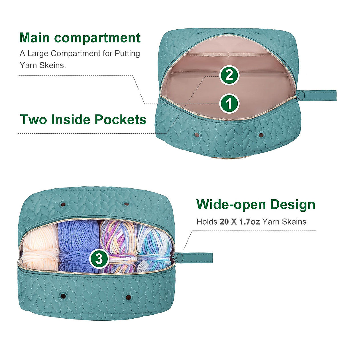 Crochet Bag Yarn Bag Storage Organizer Knitting Bag For Crocheting Accessories Crochet Hook Case Gifts For Crafters (Teal)