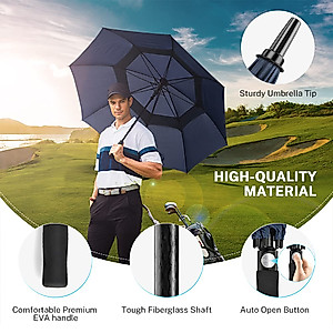 Gonex 62 Inch Extra Large Golf Umbrella, Automatic Open Travel Rain Umbrella with Windproof Water Resistant Double Canopy, Oversize Vented Umbrellas for 2-3 Men and UV Protection, Navy