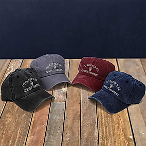 Vintage Washed Hat I'd Rather Be Ghost Hunting Embroidery Cotton Dad Hats for Men & Women Buckle Closure Black