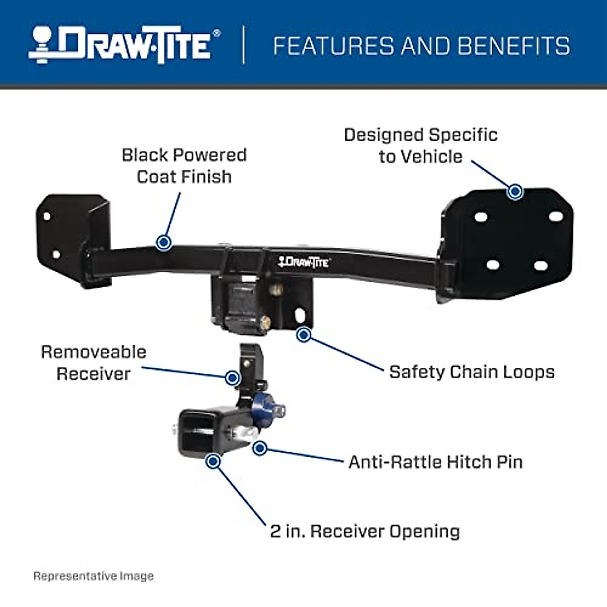 Draw-Tite Hidden Hitch 76905, Completely Hidden Trailer Hitch, 2 in. Removable Receiver, Black, Compatible with 2016-2022 Lexus RX350, 2016-2021 Lexus RX450h