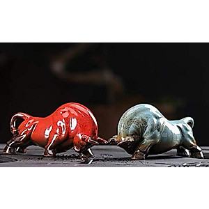 WEALTHCOMING Wall Street Bull Arts Statues,Exquisite Ceramic Fortune Bulls Figurines and Sculptures Home & Office Tabletop Decor (Unstoppable-Red)