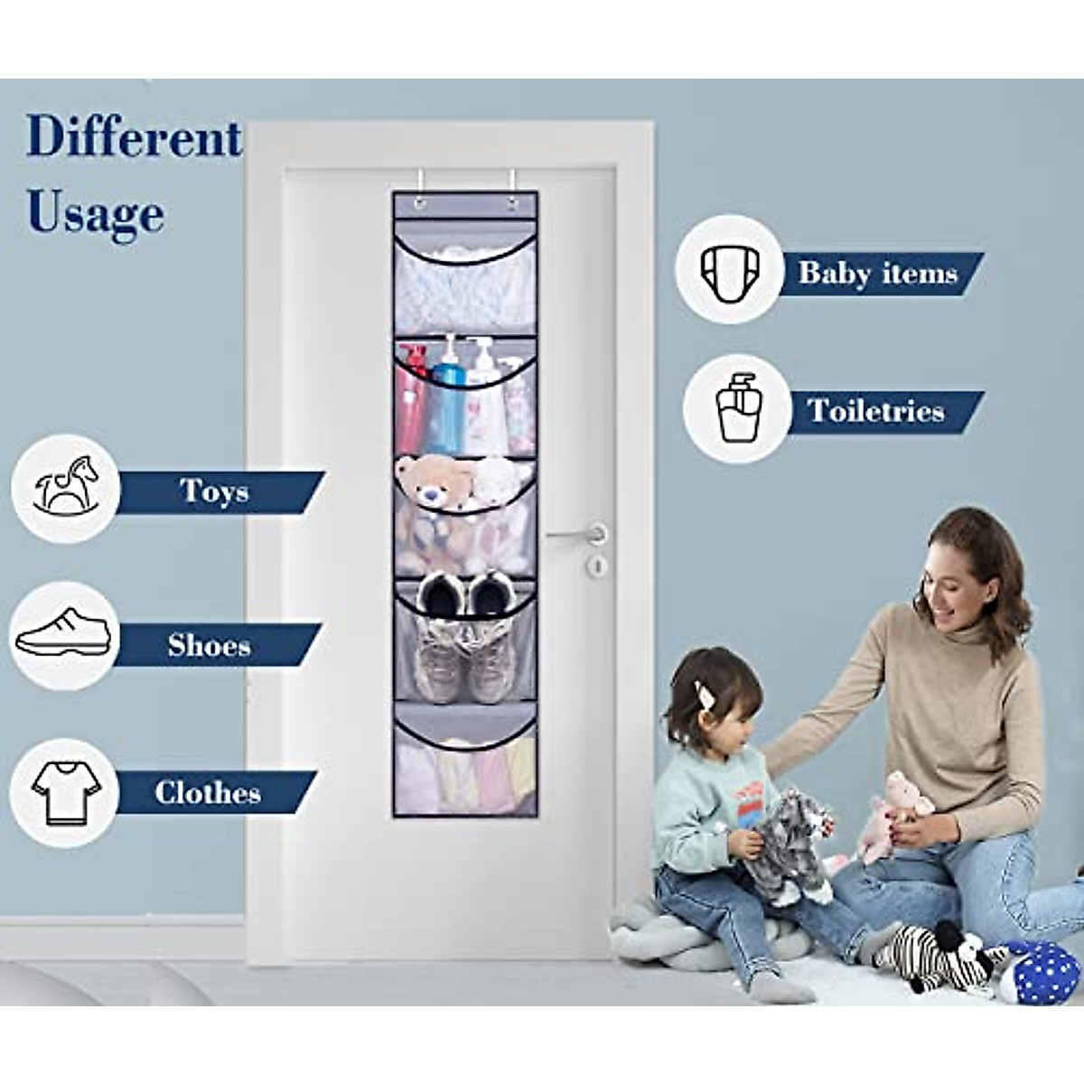 KEETDY 5 Pockets Over the Door Organizer and 5 Large Pockets Over the Door Organizer Hanging Door Storage for Closet