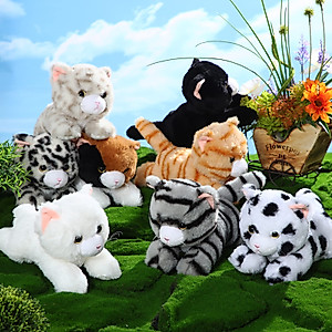 Libima 8 Pcs Cat Stuffed Animals Bulk 8 Inch Plush Kittens Cat Theme Party Favors Carnival Awards Birthday Party Gifts Assorted Cute Pet Toys Party Decor(Lying)