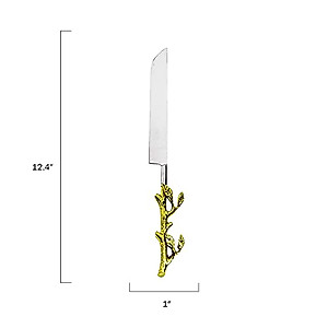 2 Piece leaf (twig) Cake Server Cake Knife and Serving Spatula Set Gold Leaf Design, Stainless Steel and Brass Two Tone Ideal for Weddings, Party's, Elegant Events (Gold)