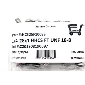 1/4-28x1 Stainless Steel Hex Cap Screws FT Hex Bolts 18-8 (UNF) FINE Thread (25 Pieces)