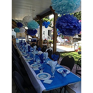 Furuix Boy Baby Shower Decorations 13pcs White Navy Blue Baby Blue Tissue Paper Pom Pom Paper Lanterns Blue Star Garland Honeycomb Ball for Birthday Decor, Bridal Shower Decor/Outer Space Party Decor