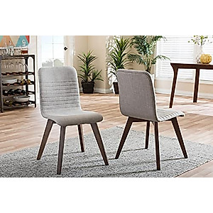 Baxton Studio 2 Piece Sugar Scandinavian Style Fabric Upholstered Walnut Dining Chair Set, Light Gray