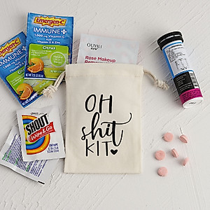 PandaSew Oh Kit Bags Party Favor Bags for Bachelorette Survival Jewelry Bag Luxury Beige Cotton Canvas Drawstring Bag for gift (20pcs 4x6 inch)