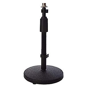 LyxPro Desktop Microphone Stand - 9"-14" Adjustable Height Desk Mic Holder - Weighted Cast Iron Base - 3/8"-5/8" Adapter Screw - Table Top with Non-Slip Rubber Feet