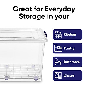 Superio 44 Qt Clear Plastic Storage Bin with Lid and Wheels, Non-Toxic, BPA Free, Odor Free, Organizer Storage Box, Stackable Plastic Tote for Home, Garage, Closet