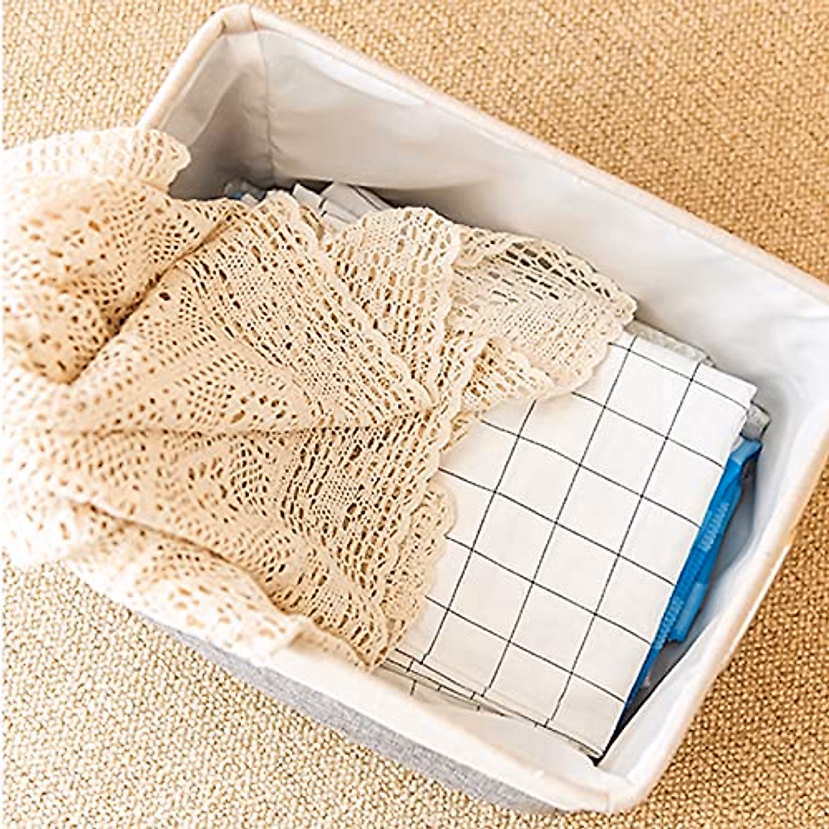 ZOOFOX 4 Pack Fabric Storage Bins, Foldable Rectangular Fabric Storage Bins with Leather Handles, Closet Baskets for Organizing Shelves, Nursery, Home, Office, 15" x 11" x 9.5"