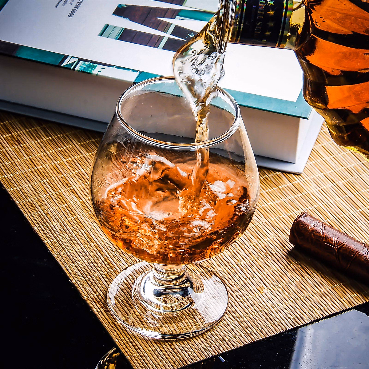 Brandy Snifters Glass Set of 6, 12 oz Classic Stemmed Cognac Glasses Glass Snifters Set Perfect for Scotch & Bourbon, Short Beer Tasting Glasses