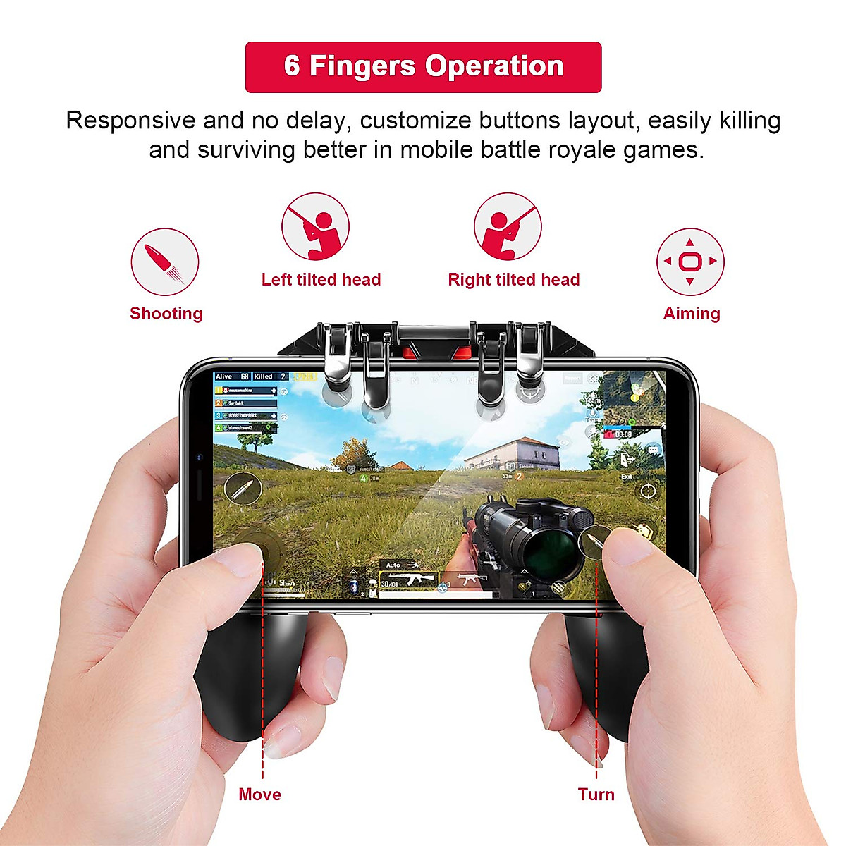 DELAM Mobile Game Controller for iPhone & Android, Pubg Mobile Controller Phone Triggers for Gaming, Gaming Grip Joystick Gamepad Shoot Aim Keys for 4.7-6.5" Phone