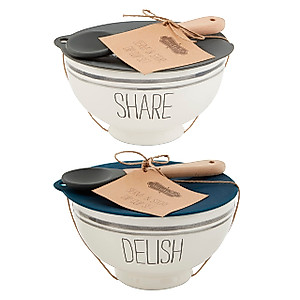 Mud Pie Bistro Bowl and Silicone Lid Set, Delish, 5" dia