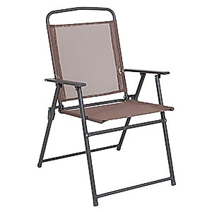 Flash Furniture Nantucket 6-Piece Patio Dining Set with Glass Table, 4 Folding Chairs, and Umbrella, Outdoor Patio Table, Chairs, and Umbrella Set, Black