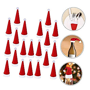 ERINGOGO 60 Pcs 1 Christmas Hat and Fork Bag Mini Christmas Hats Mini Santa Claus Cover Christmas Doll Hat Mini Hat Bottle Sleeves Brushed Cloth Santa Hat Cushion