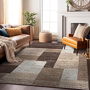 Rugshop Contemporary Distressed Boxes Soft Area Rug 5' x 7' Brown