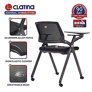 CLATINA Tablet Arm Chair with Caster Wheels Mesh Guest Nesting Stacking for Office School Classroom Training Conference Waiting Room Black