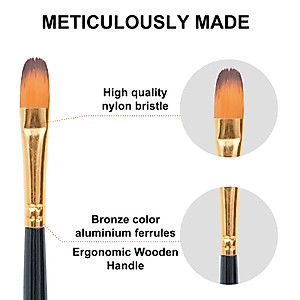 MAYYAYA 12 Pieces Crafts Artist Paint Brushes Set - Nylon Bristles with Round, Filbert, Flat, Fan, Angle, Fine Detail Brush for Artists and Beginners- Acrylic Painting, Oil, Watercolor (Black)