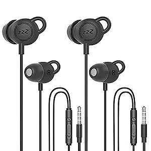 yi-shaney 2 Pack Wired Sleep in Ear Earbuds Headphone, Soft Lightweight Silicone Noise Cancelling Earphones with 3.5mm Audio Devices for Side Sleeper, Snoring, Air Travel & Relaxation (Black)