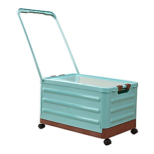 MagiDeal Storage Bin with Wheels and Handle Rolling Crate Foldable Closet Organizer with Lid Lidded Storage Bin for Clothes Household, Blue, 53cmx36cmx29cm