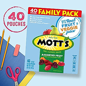 Mott's Fruit Flavored Snacks, Assorted Fruit, Pouches, 0.8 oz, 40 ct