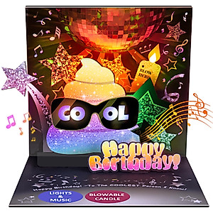 Birthday Card | Musical Pop Up Birthday Cards w Lights | Blow Out Candle and Play Rocking Happy Birthday Music Pop-Up Card | Cool Greeting Card for the Coolest | for Him & Her, Men & Women