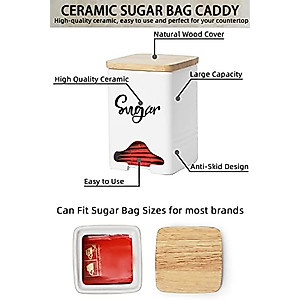 QUXIJA Ceramic Sugar Packet Holder, Farmhouse Tea Bag Storage Organizer Caddy Holder with Lid
