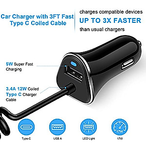 Fast Car Charger Pixel 7 Type C Car Plug Android USB C Cigarette Lighter Car Adapter Fast Charging C Coiled Cable for Samsung Galaxy A14 5G/S23/A54/A34/A23/Z Fold 4/A13/S21 FE/A53/A03s,Pixel 7 Pro/6a