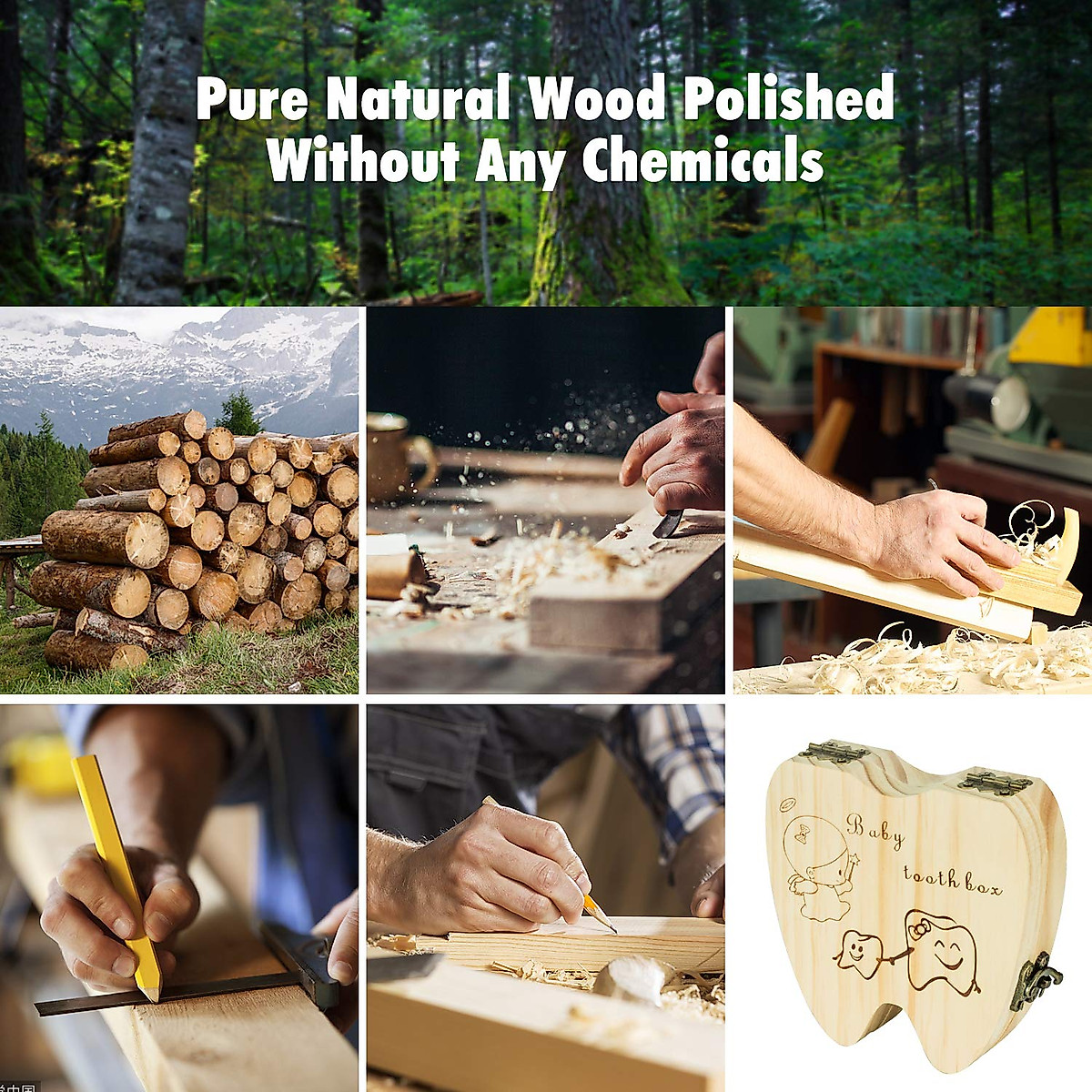 OYBUFSH Baby Teeth Keepsake Box Tooth Fairy Holder Wooden First Lost Deciduous Tooth Collection Organizer Storage for Kids Memory (Girl)