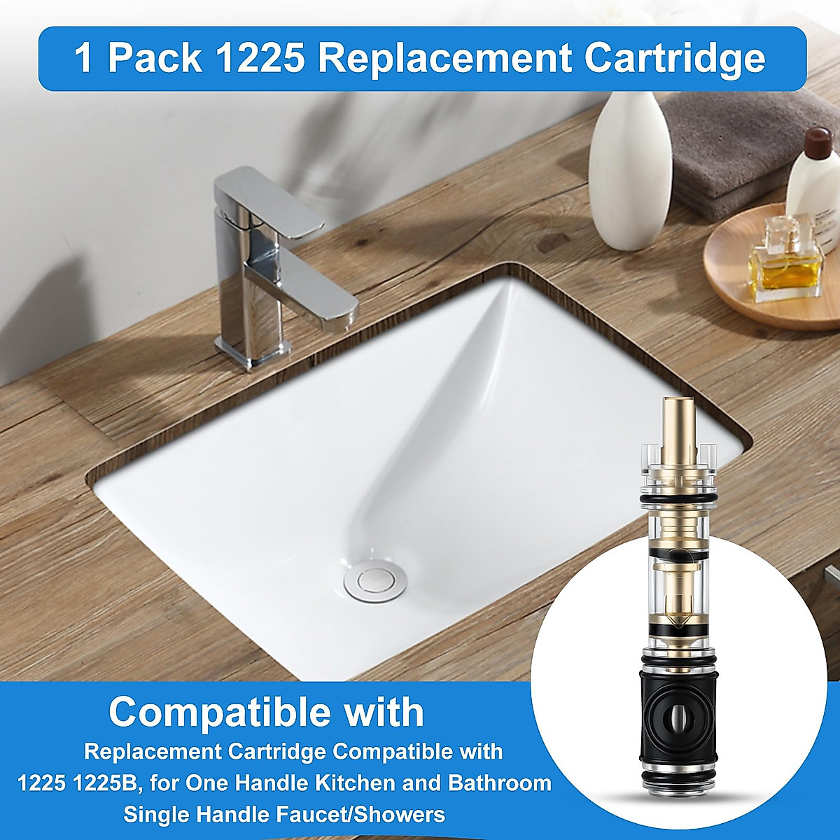 Dual Seal 1225 Replacement Cartridge, Compatible with Moen 1225 1225B, One Handle Kitchen and Bathroom Faucet Cartridge Replacement, for Single Handle Faucet/Showers, Brass