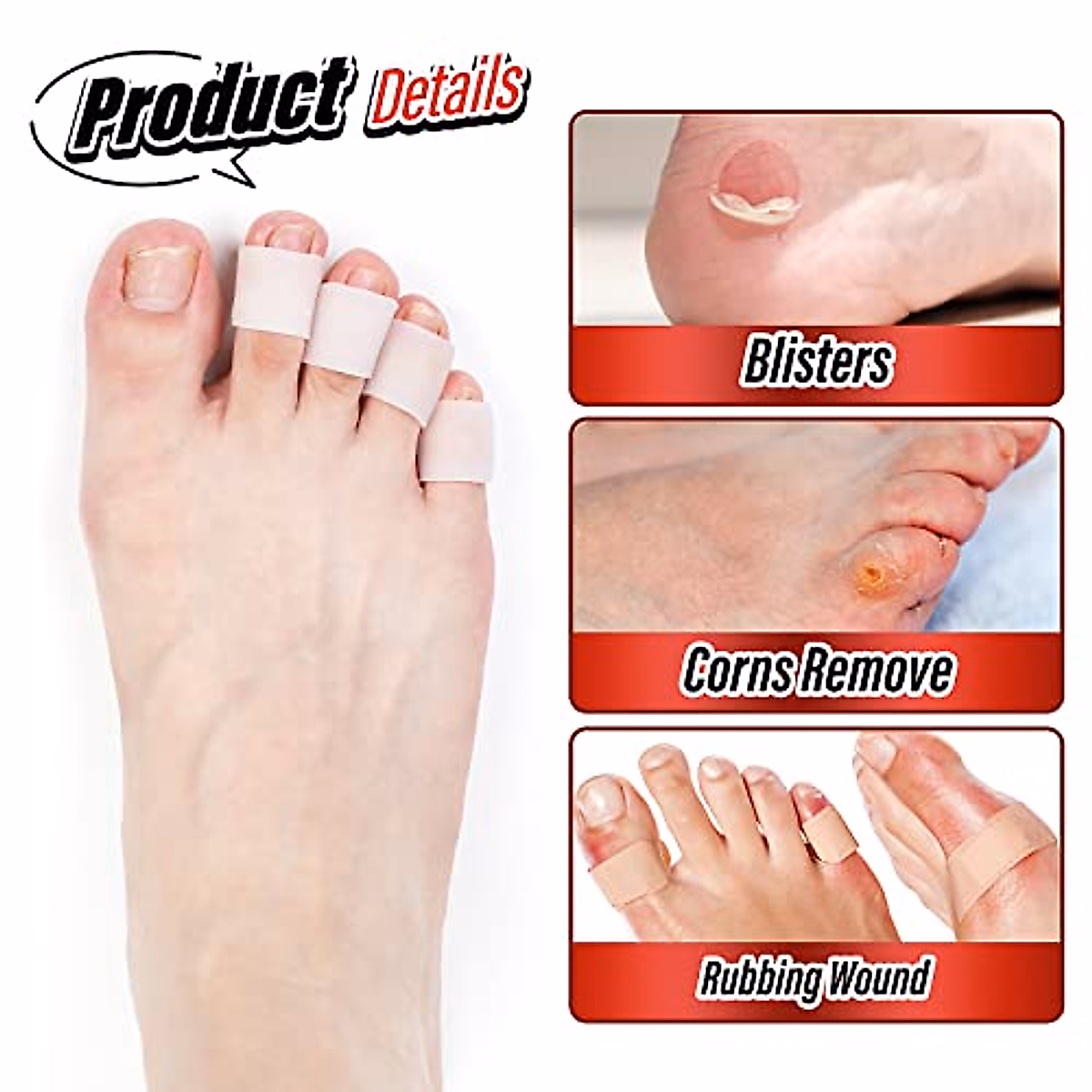 WLLHYF 20 Pieces Toe Sleeves, Gel Toe Protectors Toe Tube Pads Breathable Toe Covers Pinky Toe Spacers for Bunion Overlap Toe Hammer Toes Preventing Rubbing Relief Pain (20 White)