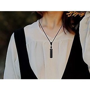 YATOJUZI Obsidian Crystal Necklace Cylindrical Pendant Necklaces Adjustable Rope Healing Crystals Stone Natural Gemstone Necklace Reiki Enger Quartz Jewelry for Women Men