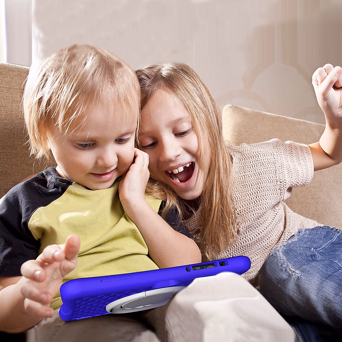 JREN Kids Tablet, 10" Tablet for Kids,IPS HD Display 1280 X 800, RAM 4GB and 64GB Storage, Google Family Link Kids Space Pre-Installed, YouTube,Ages 6-12,Color Blue