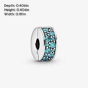 PANDORA Shining Elegance Clip Charm, Sterling Silver, Teal Cubic Zirconia, One Size