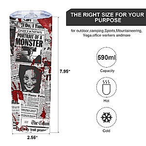 ATHAND Horror Cups Serial Horror Party Coffee Mug Serial Killer Halloween Gifts Newspaper Stories 20oz Skinny Tumbler With Lid Stainless Steel Travel Cup