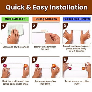 Coffee Pod Holder, K Cup Holders for Counter,10 PCS Coffee Pods Storage/Organizer,Wall Mount Coffee Pod Holder with Adhesives,Under Cabinets-White